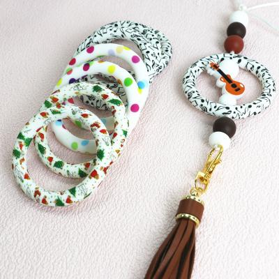 China 100% Safe Silicone Beads LOW MOQ  printed pattern o ring focals for DIY Crafts keychain Making for sale