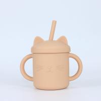 China 155g Silicone Drinking Cup With Printed Sippy Cup With Straw for sale