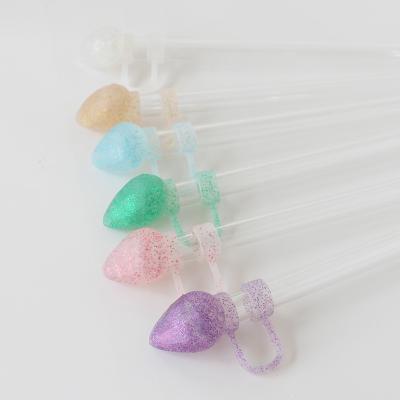 China NEW Arrival heart diamond glitter designs Straw Cover Topper 3D 10mm Straw Toppers Hats for tumblers cups glasses for sale