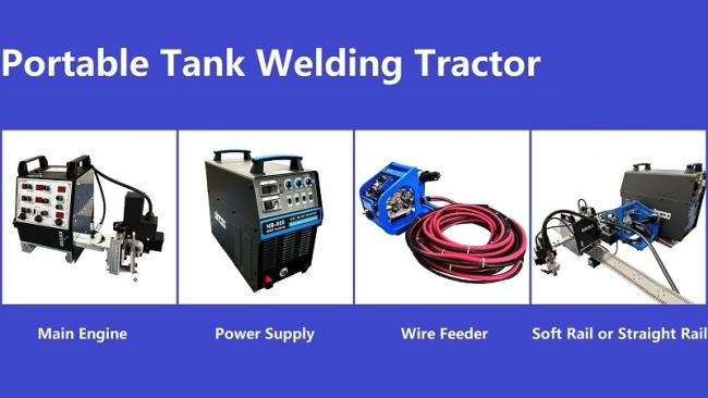 Portable tank welding machine in operation