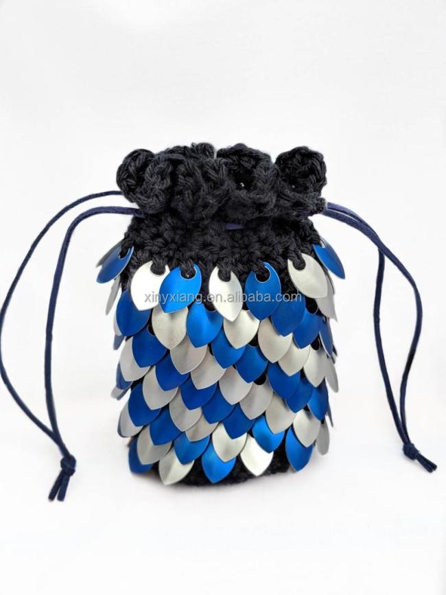 Custom Scalemail Dice Bag of Holding in knitted Dragonhide Armor, Scalemail Dice Bag of Holding Knitted Dragonhide