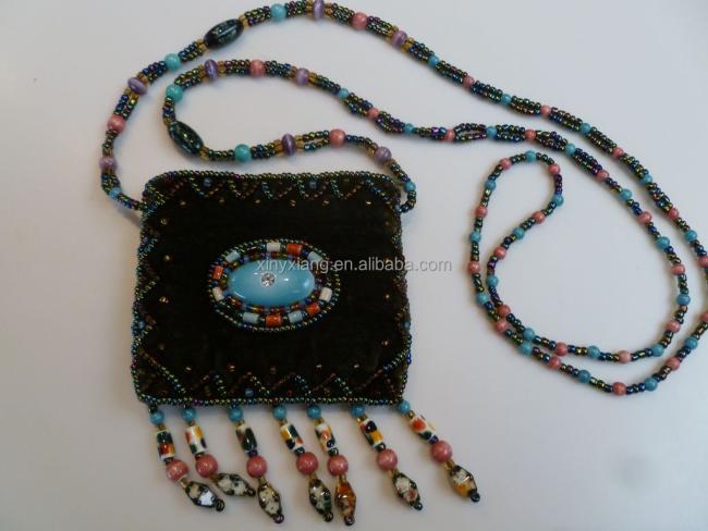 Factory custom Beaded Velvet Purse Pouch with elaborate beads, Hand Made Beaded Velvet Coin Purses, Velvet Porceleain Bead Pouch