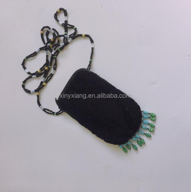 Factory custom Beaded Velvet Purse Pouch with elaborate beads, Hand Made Beaded Velvet Coin Purses, Velvet Porceleain Bead Pouch