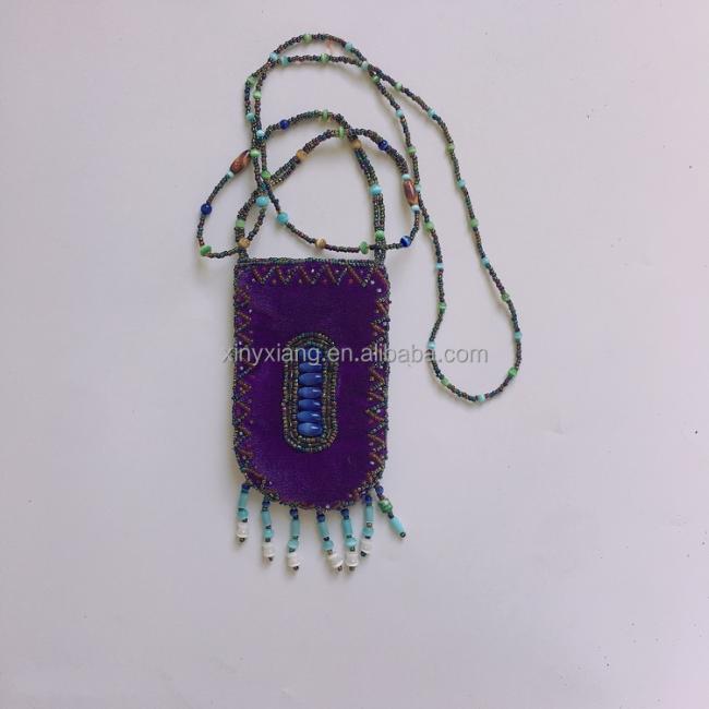 Factory custom Beaded Velvet Purse Pouch with elaborate beads, Hand Made Beaded Velvet Coin Purses, Velvet Porceleain Bead Pouch