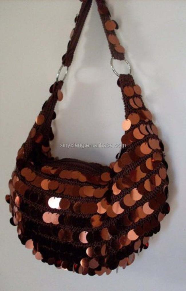 Factory custom Crochet Knit Sequin Beaded Hobo Bag Purse Handbag, Sequin Hobo Bag Purse Handbag Hand Crocheted
