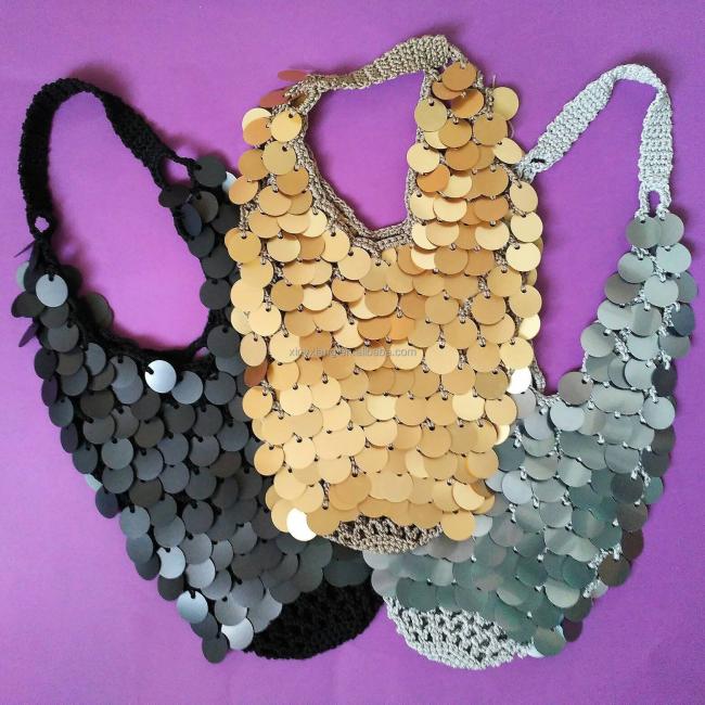 Factory custom Crochet Knit Sequin Beaded Hobo Bag Purse Handbag, Sequin Hobo Bag Purse Handbag Hand Crocheted