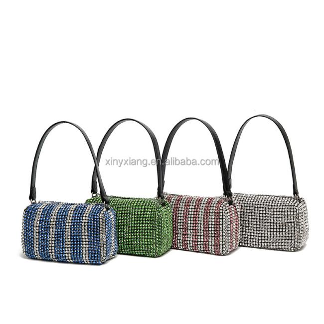 Factory Wholesale Mini Rhinestone Pouch Bag, Crystal Glitter Evening Handbag, Chain Mesh Rhinestone Clutch Shoulder Cross Bag