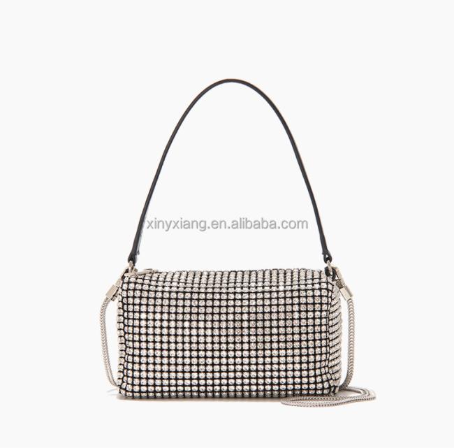 Factory Wholesale Mini Rhinestone Pouch Bag, Crystal Glitter Evening Handbag, Chain Mesh Rhinestone Clutch Shoulder Cross Bag