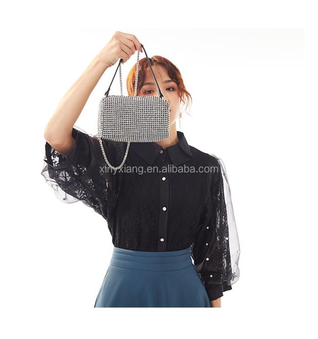 Factory Wholesale Mini Rhinestone Pouch Bag, Crystal Glitter Evening Handbag, Chain Mesh Rhinestone Clutch Shoulder Cross Bag