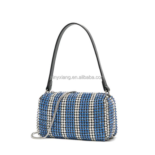 Factory Wholesale Mini Rhinestone Pouch Bag, Crystal Glitter Evening Handbag, Chain Mesh Rhinestone Clutch Shoulder Cross Bag