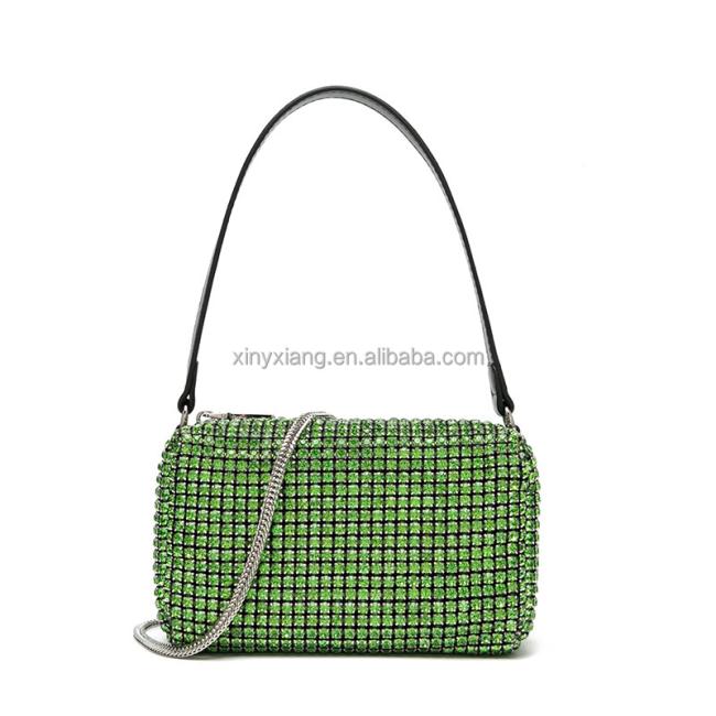 Factory Wholesale Mini Rhinestone Pouch Bag, Crystal Glitter Evening Handbag, Chain Mesh Rhinestone Clutch Shoulder Cross Bag