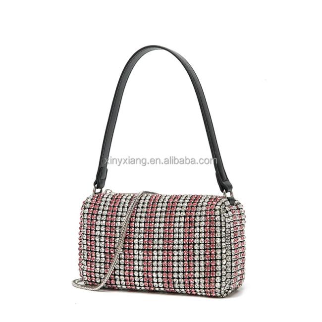 Factory Wholesale Mini Rhinestone Pouch Bag, Crystal Glitter Evening Handbag, Chain Mesh Rhinestone Clutch Shoulder Cross Bag