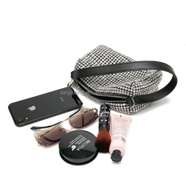 Factory Wholesale Mini Rhinestone Pouch Bag, Crystal Glitter Evening Handbag, Chain Mesh Rhinestone Clutch Shoulder Cross Bag