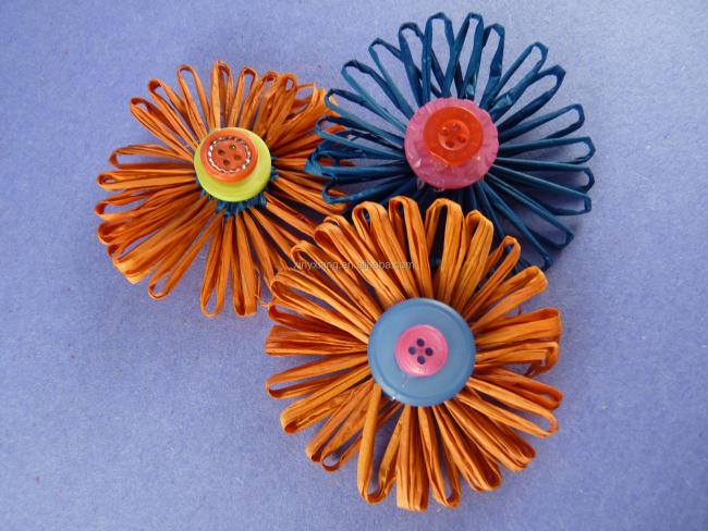 Factory custom Handmade Raffia Flowers Beautiful Raffia Flower Patches for Hat Bag Garment, Woven Applique Sticker
