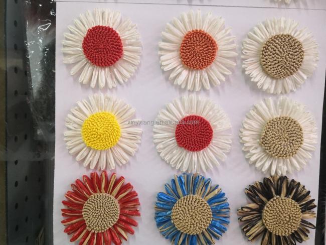 Factory custom Handmade Raffia Flowers Beautiful Raffia Flower Patches for Hat Bag Garment, Woven Applique Sticker