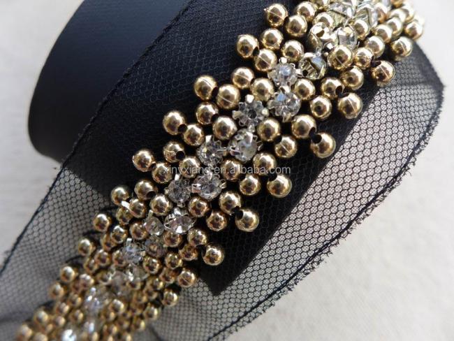 Factory Wholesale Beaded Embroidery Ribbon Lace Trim, Pearl Beaded Lace Trim Sequined Tulle Lace Trimming