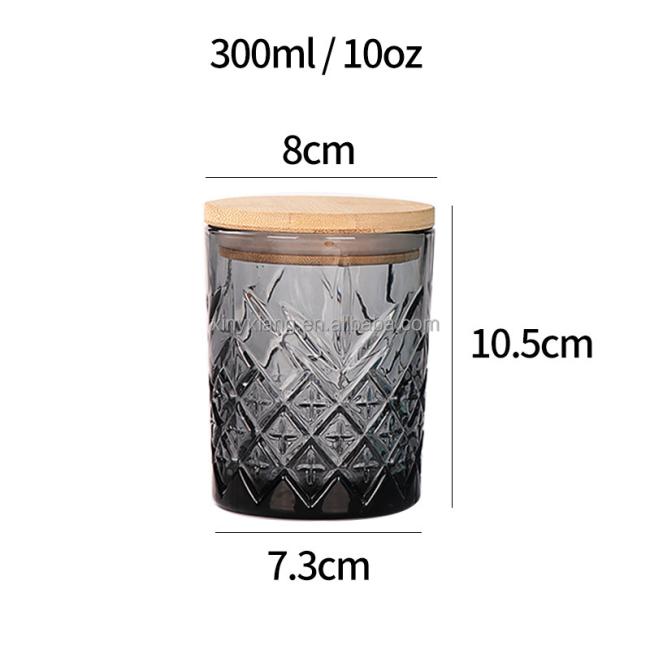 Factory Custom Clear diamond shaped surface glass jar with lid, Clear 8oz Short Round Glass Jar For Candle Making