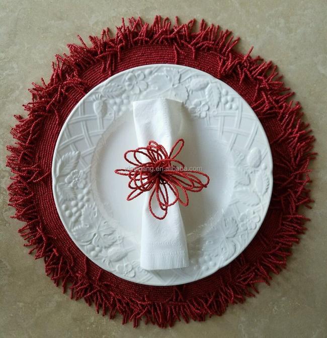 Factory wholesale&custom handmade glass beads round beaded placemats, beaded table runner, sequin beads coasters table place mat