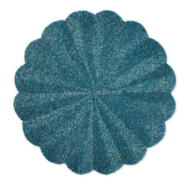 Factory wholesale&custom handmade glass beads round beaded placemats, beaded table runner, sequin beads coasters table place mat