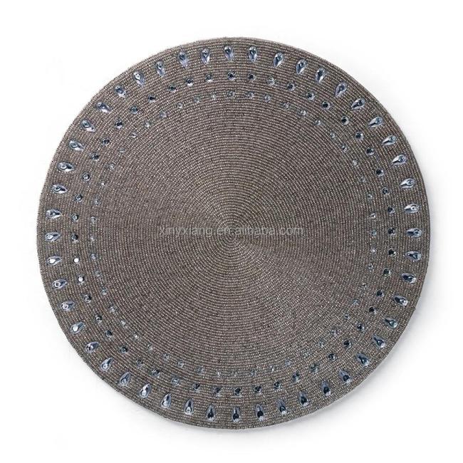 Factory wholesale&custom handmade glass beads round beaded placemats, beaded table runner, sequin beads coasters table place mat