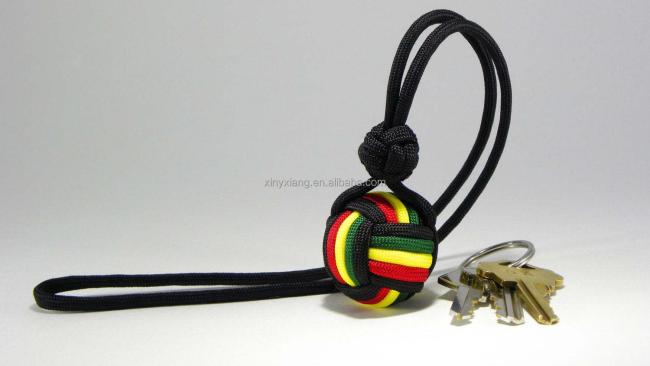 Factory custom Paracord Monkey Fist Keychain with 3/4" Steel Core, Monkey Fist Keychain Custom Ball Monkey Fist Key Fob Keychain