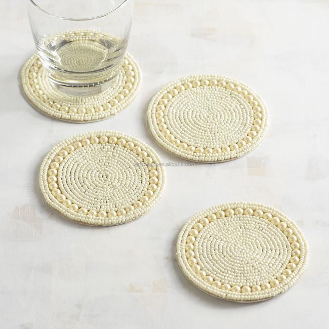 Factory custom beaded coaster, handmade glass beads animal style cup mat, placemat, table runner