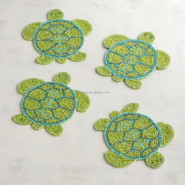 Factory custom beaded coaster, handmade glass beads animal style cup mat, placemat, table runner