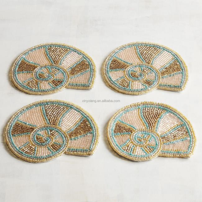 Factory custom beaded coaster, handmade glass beads animal style cup mat, placemat, table runner