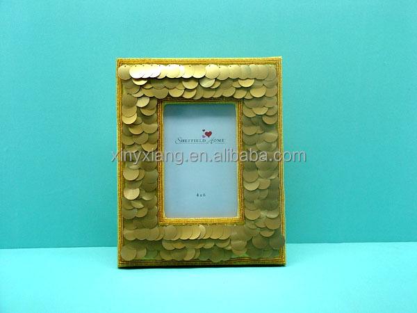 Factory custom beaded decorative photo frame, hand embroidery picture frame, sequin photo frame