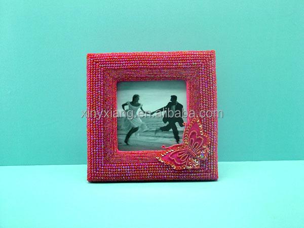Factory custom beaded decorative photo frame, hand embroidery picture frame, sequin photo frame