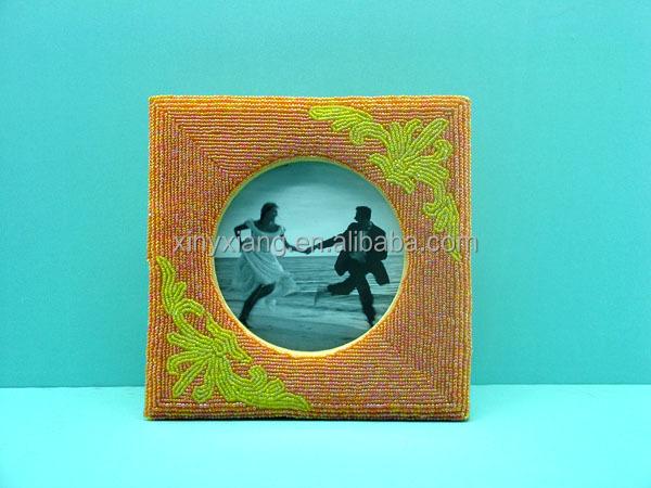Factory custom beaded decorative photo frame, hand embroidery picture frame, sequin photo frame