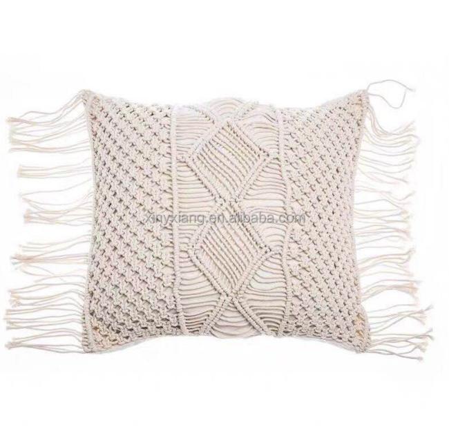 Factory custom Macrame Cushion Cover with Fringe, Hand Woven Knotted Diamond Cushion, Macrame Hobo Envelope Pillow Cover