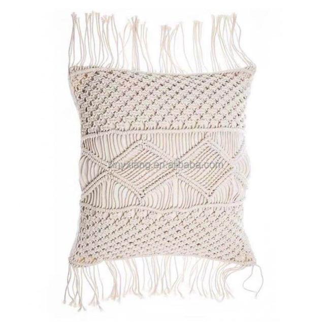 Factory custom Macrame Cushion Cover with Fringe, Hand Woven Knotted Diamond Cushion, Macrame Hobo Envelope Pillow Cover
