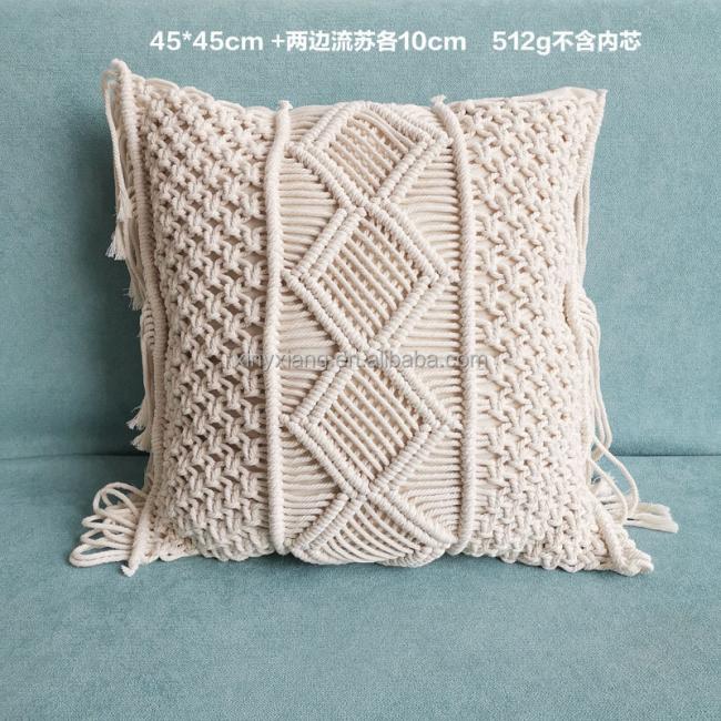 Factory custom Macrame Cushion Cover with Fringe, Hand Woven Knotted Diamond Cushion, Macrame Hobo Envelope Pillow Cover