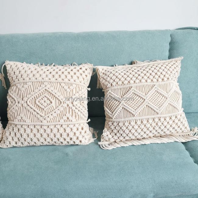Factory Wholesale Macrame Handmade Woven Knotted Pillow Cover, Macrame Cushion Case for Bed Sofa Couch Bench Car Home Decor Gift