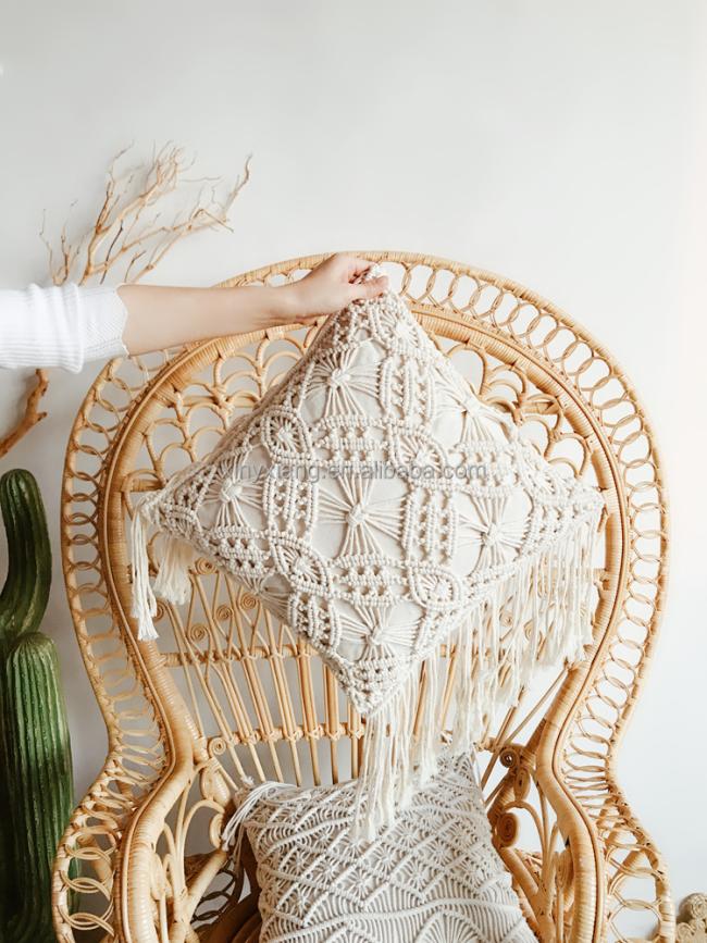 Factory Wholesale Macrame Handmade Woven Knotted Pillow Cover, Macrame Cushion Case for Bed Sofa Couch Bench Car Home Decor Gift