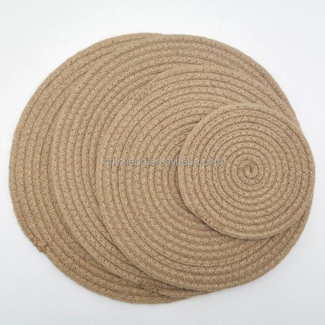 Factory wholesale&custom Cotton And Flax Rope Weave Coasters Round Placemat Package Table Mat Gifts, straw woven round placemats
