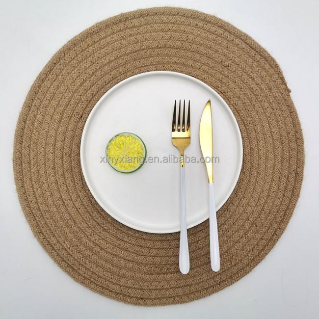 Factory wholesale&custom Cotton And Flax Rope Weave Coasters Round Placemat Package Table Mat Gifts, straw woven round placemats