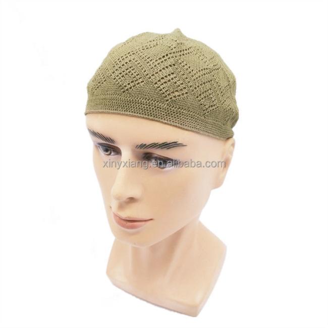Factory Custom Interwoven Design Nylon Kufi Prayer Cap Muslim Hat, Hand-crocheted Cotton Kufi Muslims Head Cover Skull Cap