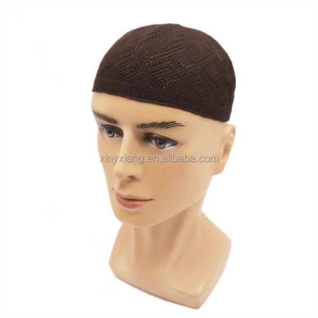 Factory Custom Interwoven Design Nylon Kufi Prayer Cap Muslim Hat, Hand-crocheted Cotton Kufi Muslims Head Cover Skull Cap