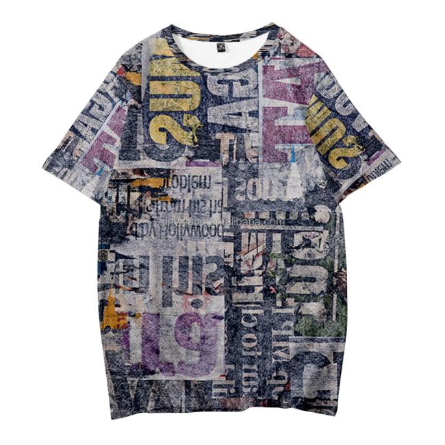 Factory Wholesale Men Newspaper Print V-Neck T-shirt, 3D Digital Printed Men's T-shirt Multi Color, Newspaper Full Print T shirt