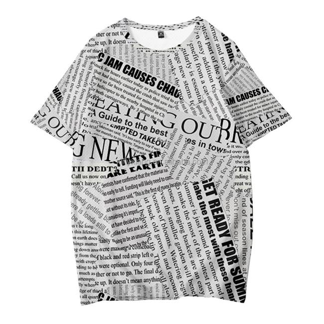 Factory Wholesale Men Newspaper Print V-Neck T-shirt, 3D Digital Printed Men's T-shirt Multi Color, Newspaper Full Print T shirt