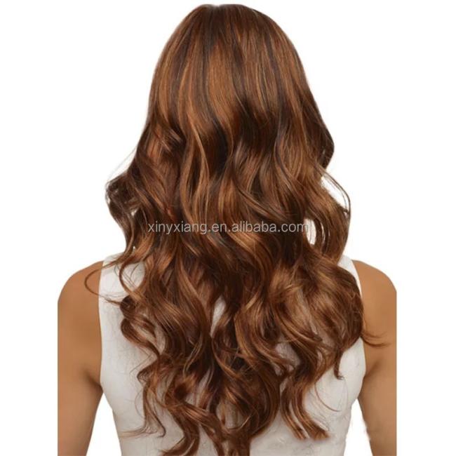 Factory Wholesale Long Wavy Synthetic Hair Wig With Full Bangs, Long Wavy Ombre Wig, Long curly luxurious wig with fringe