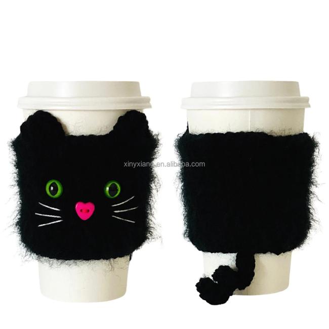 Factory Custom Crochet Reusable Cup Cozy Coffee Sleeve Hand Protector Drink Grip for Paper Cups, Knitted Chunky crochet cup cozy