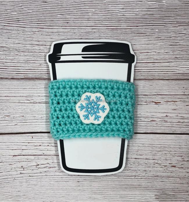 Factory Custom Crochet Reusable Cup Cozy Coffee Sleeve Hand Protector Drink Grip for Paper Cups, Knitted Chunky crochet cup cozy