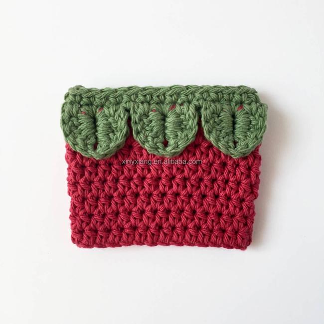 Factory Custom Crochet Reusable Cup Cozy Coffee Sleeve Hand Protector Drink Grip for Paper Cups, Knitted Chunky crochet cup cozy