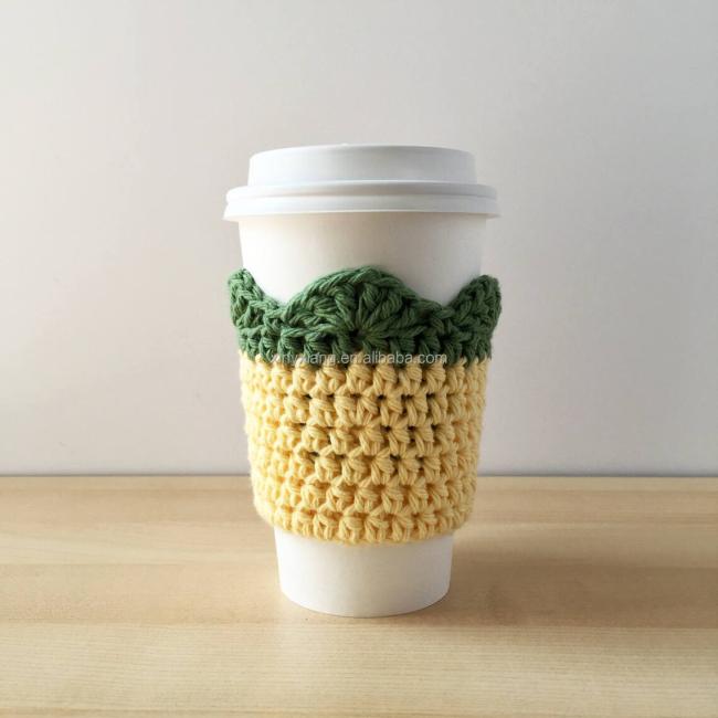 Factory Custom Crochet Reusable Cup Cozy Coffee Sleeve Hand Protector Drink Grip for Paper Cups, Knitted Chunky crochet cup cozy