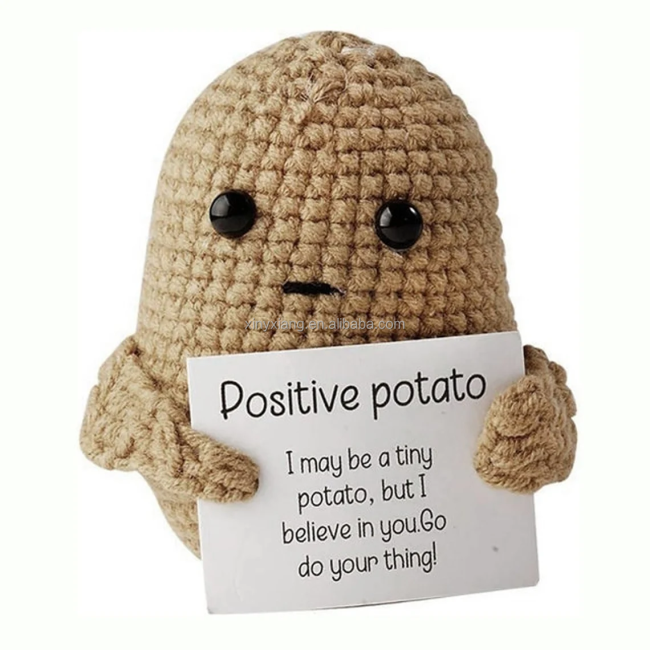 Factory Custom Funny Crochet Positive Potato, Funny Knitted Potato Doll, Cute Wool Knitting Doll With Positive Card
