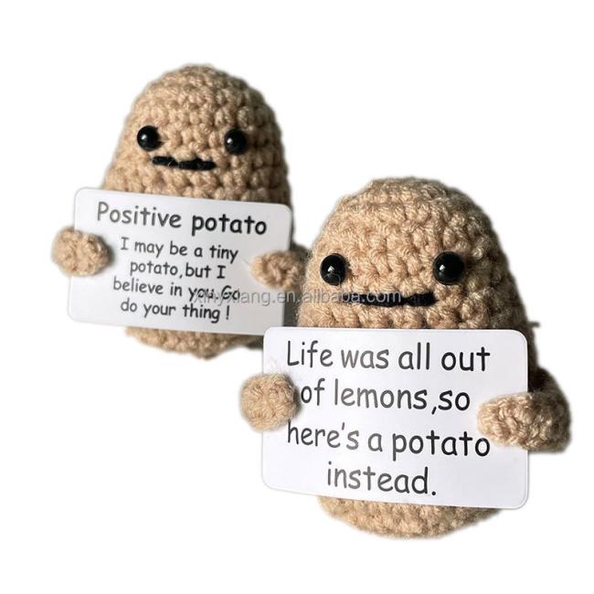 Factory Custom Funny Crochet Positive Potato, Funny Knitted Potato Doll, Cute Wool Knitting Doll With Positive Card