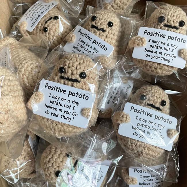 Factory Custom Funny Crochet Positive Potato, Funny Knitted Potato Doll, Cute Wool Knitting Doll With Positive Card